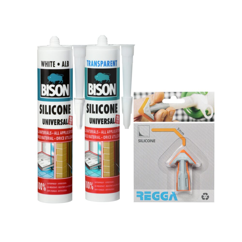 Set Silicon Universal BISON, alb, 280ml + Silicon Universal BISON, transparent, 280ml ...