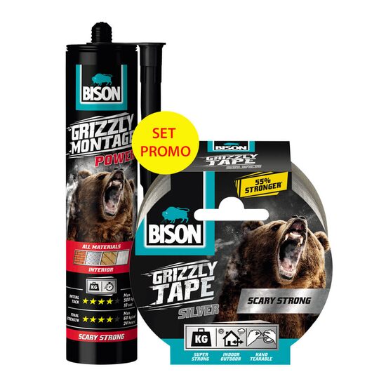 Pachet BISON Grizzly, Adeziv acrilic Montage Power și Bandă adezivă texturată pentru reparații ...